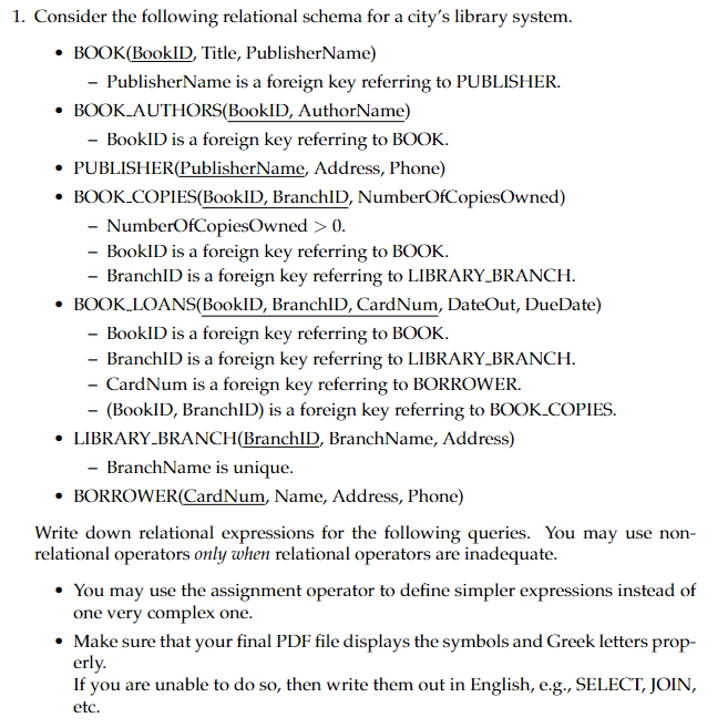 Solved 1. Consider the following relational schema for a | Chegg.com