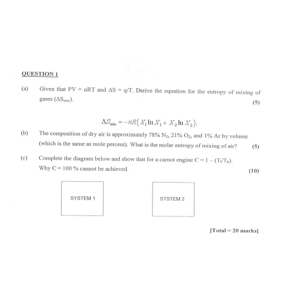Solved QUESTION 1 (a) Given that PV = nRT and AS = q/T. | Chegg.com