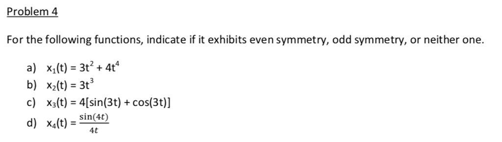 Solved Problem4 For the following functions, indicate if it | Chegg.com