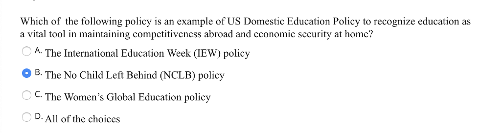 Solved Which of the following policy is an example of US | Chegg.com