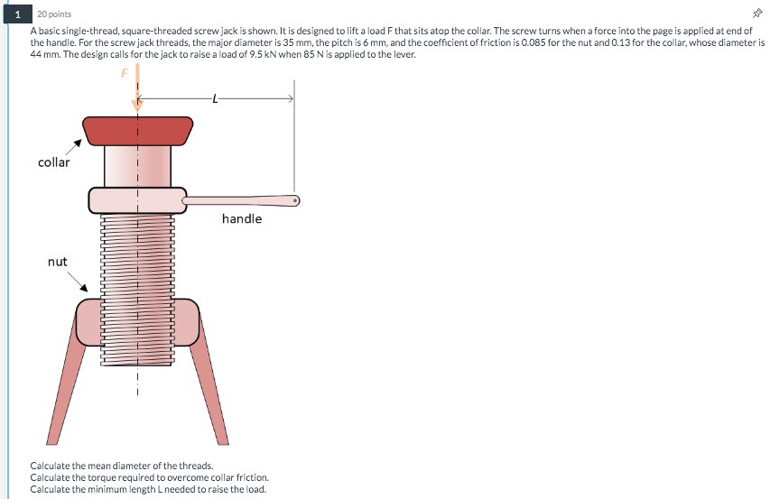 Solved 1 20 points A basic single-thread, square-threaded | Chegg.com