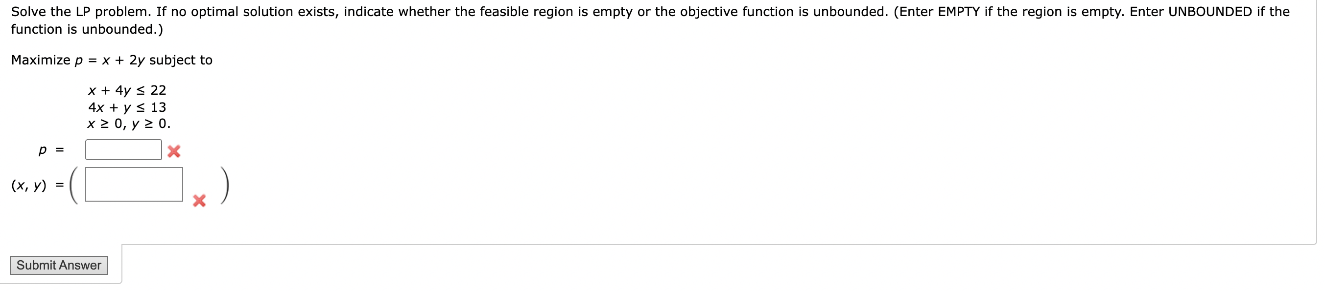 Solved function is unbounded.) Maximize p=x+2y subject to | Chegg.com