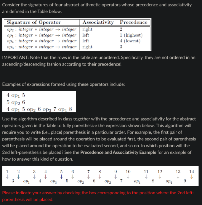 Consider the following table showing the precedence | Chegg.com