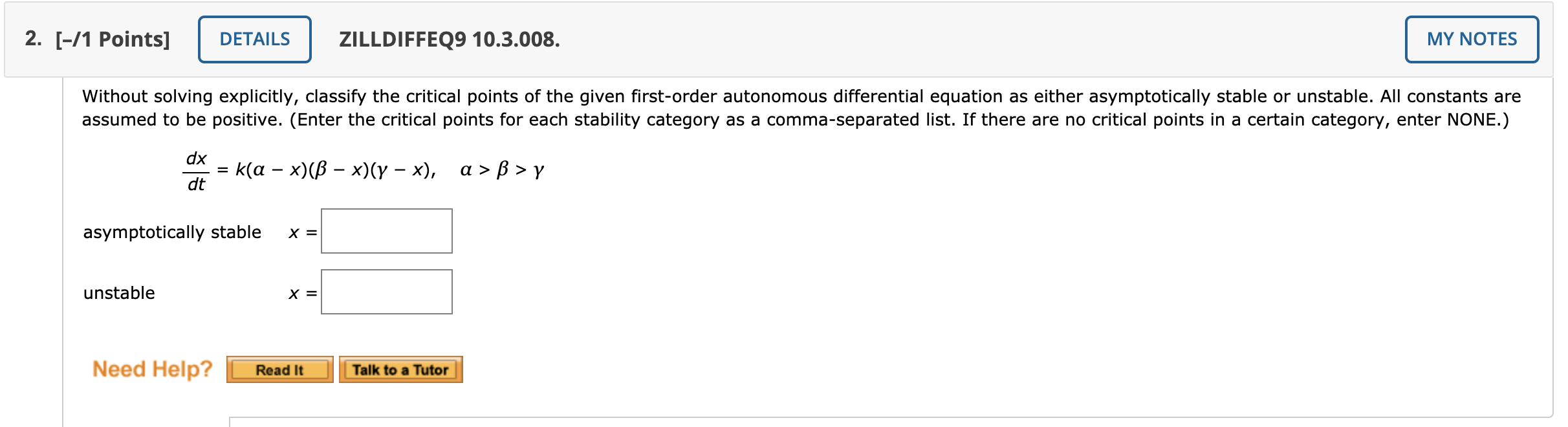 Solved 2. [-/1 Points] DETAILS ZILLDIFFEQ9 10.3.008. MY | Chegg.com