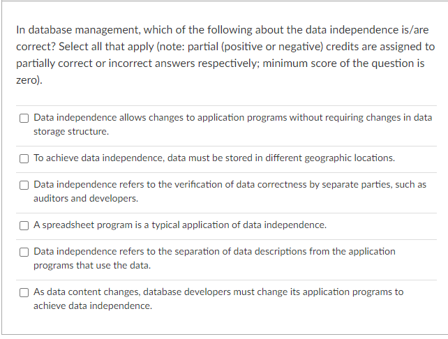 Solved In database management, which of the following about | Chegg.com