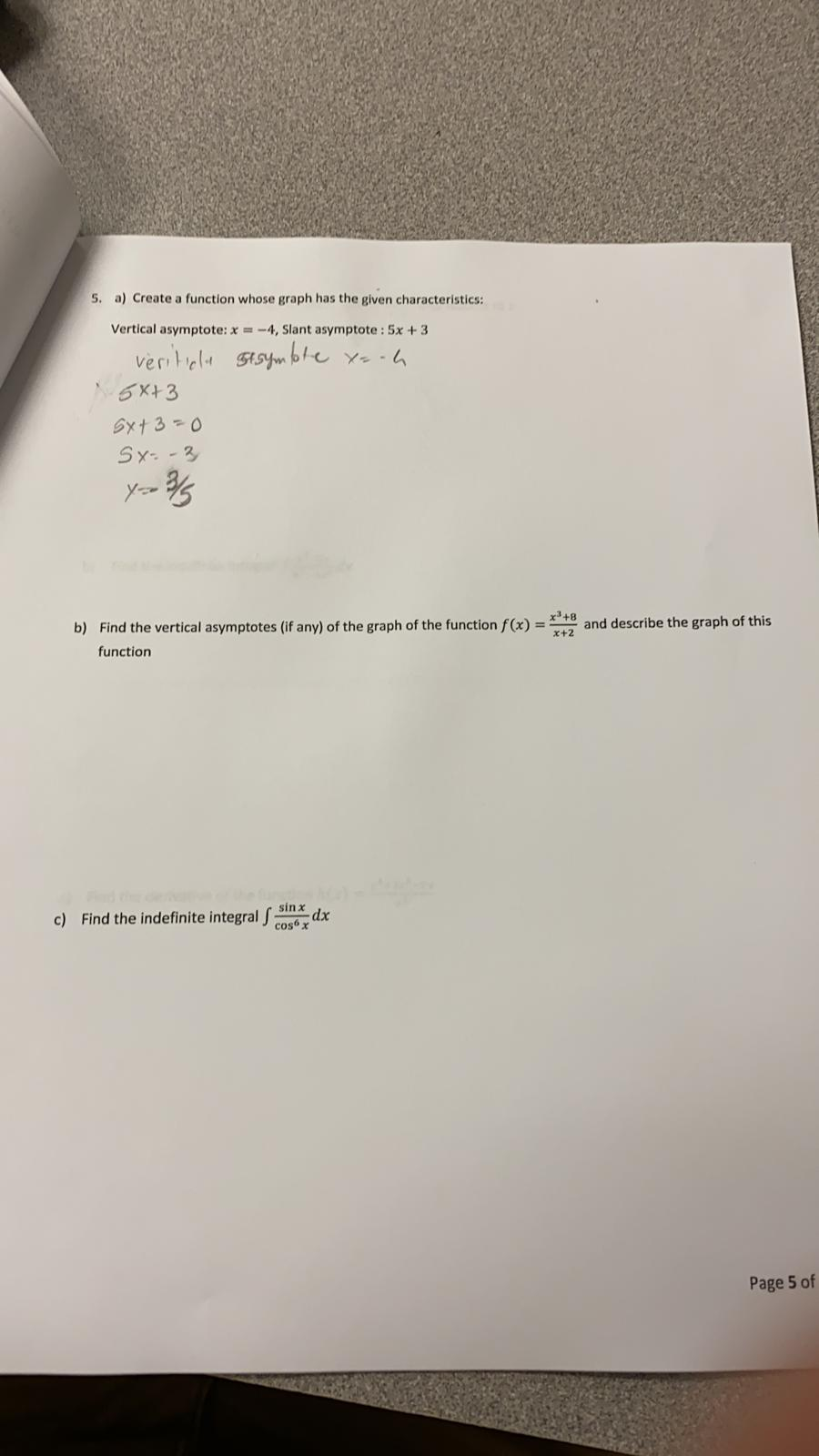 Solved 5. a) Create a function whose graph has the given | Chegg.com