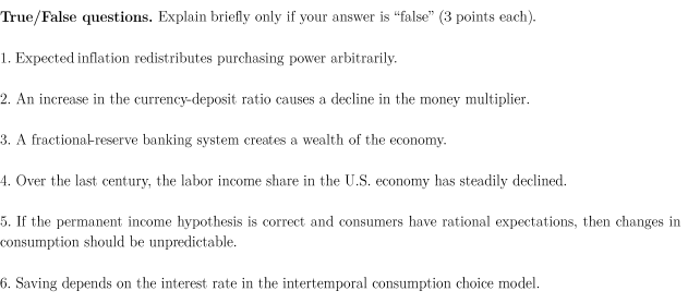 Solved True/False questions. Explain briefly only if your | Chegg.com