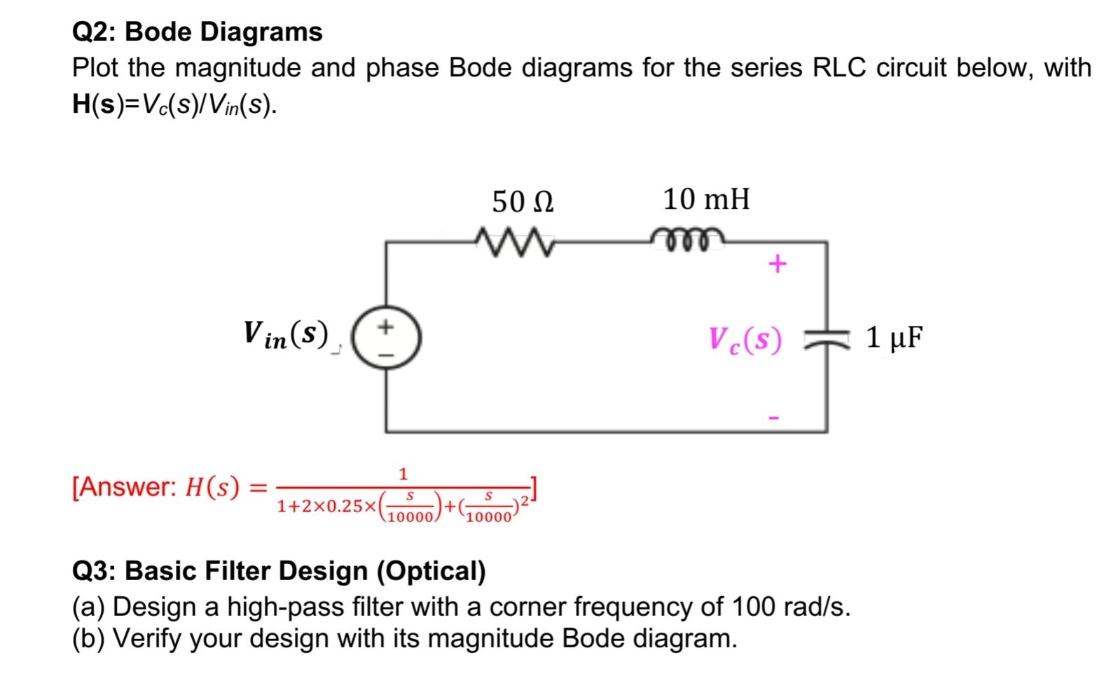 Solved Q2: Bode Diagrams Plot the magnitude and phase Bode | Chegg.com