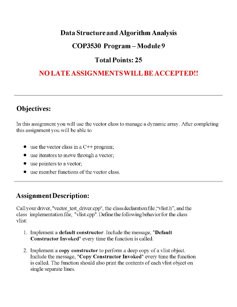 Solved Data Structure and Algorithm Analysis COP3530 Program | Chegg.com