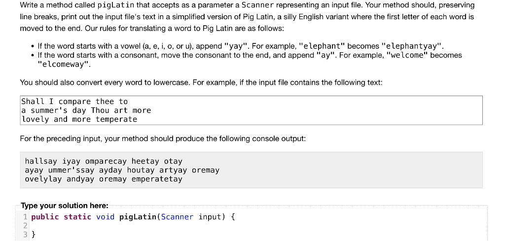 Solved Write a method called pigLatin that accepts as a | Chegg.com