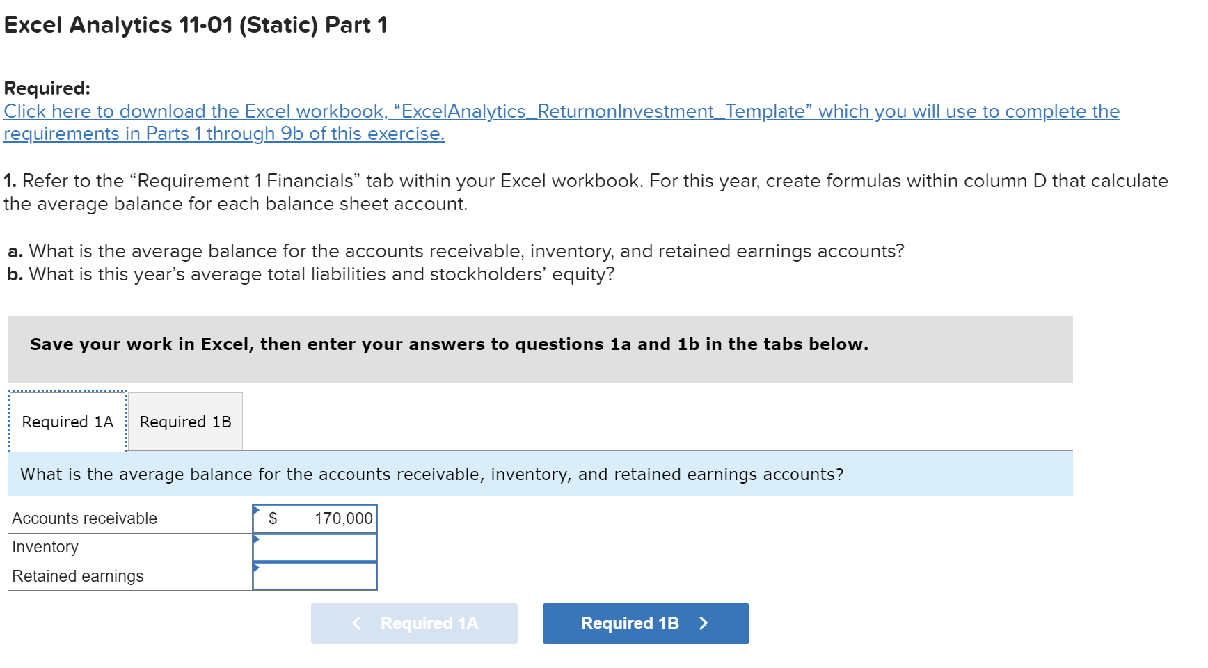 Solved Excel Analytics 11-01 (Static) Return on Investment | Chegg.com