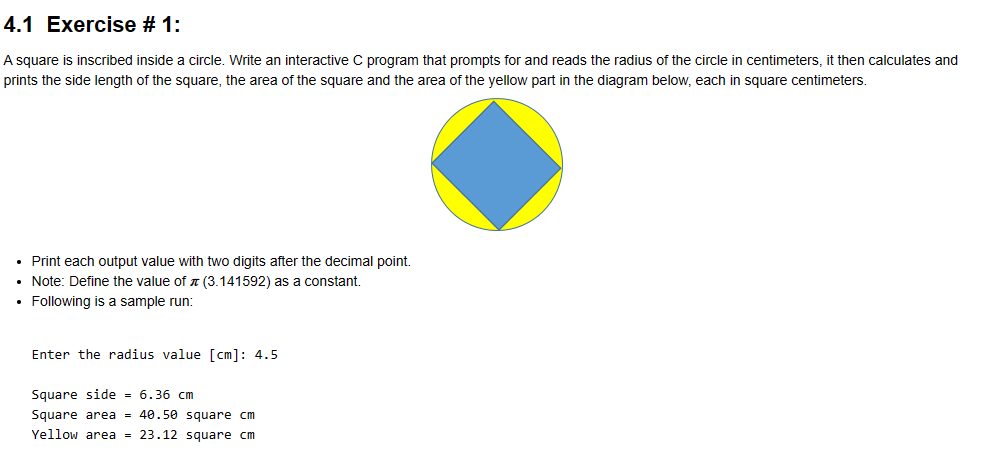 Solved 4.1 Exercise #1: A square is inscribed inside a | Chegg.com
