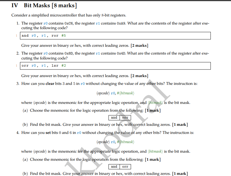 Bit Masks [8 marks] Consider a simplified | Chegg.com