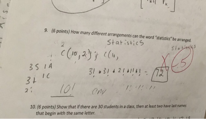 Solved 9. (6 points) How many different arrangements can the | Chegg.com