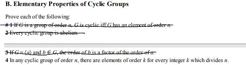 Solved B. Elementary Properties of Cyclic Groups Prove each | Chegg.com