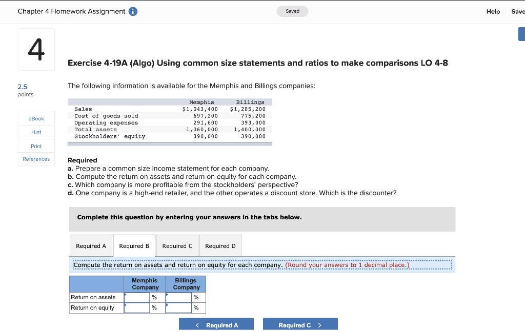 Solved Chapter 4 Homework Assignment A Saved Help Save & | Chegg.com