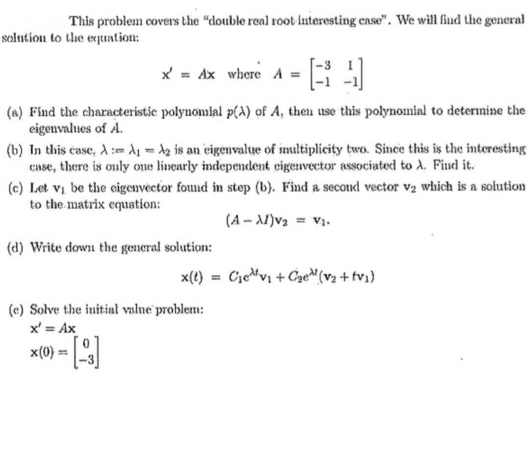 Solved This problen covers the "double real root interesting | Chegg.com