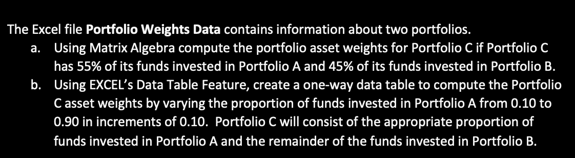 The Excel file Portfolio Weights Data contains | Chegg.com