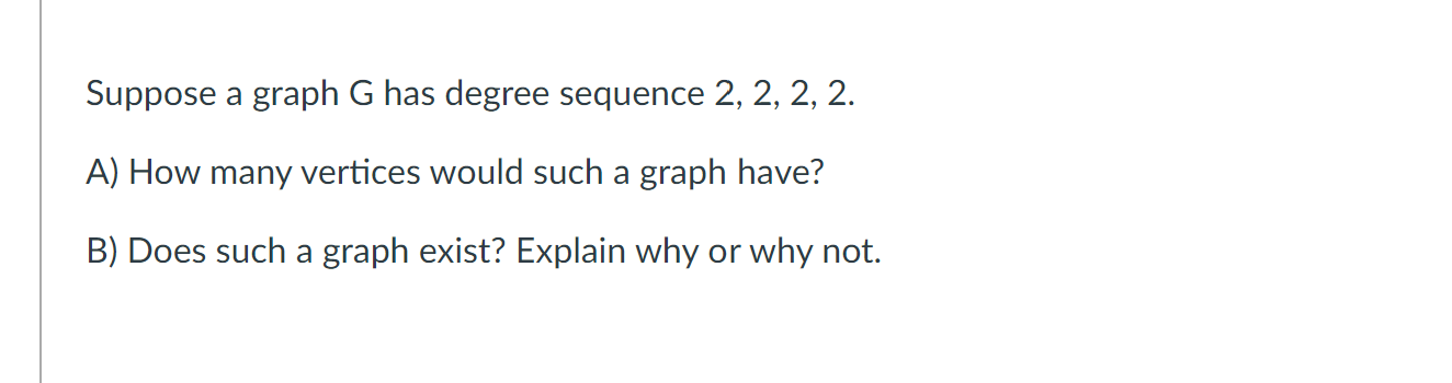 Solved Suppose a graph G has degree sequence 2, 2, 2, 2. A) | Chegg.com