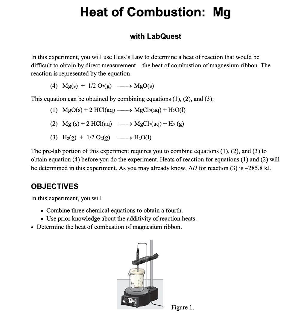 Solved Heat Of Combustion Mg With LabQuest In This Chegg