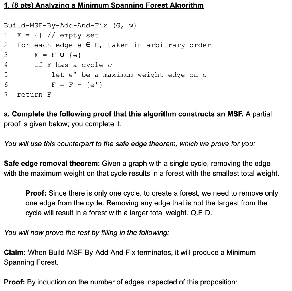 1 8 Pts Analyzing A Minimum Spanning Forest