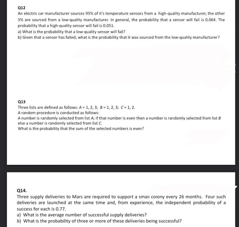 Solved Q12 An electric car manufacturer sources 95% of it's | Chegg.com