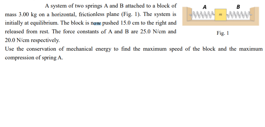 Solved B A system of two springs A and B attached to a block | Chegg.com