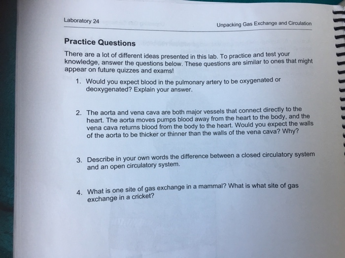 Solved Laboratory 24 Unpacking Gas Exchange and Circulation | Chegg.com