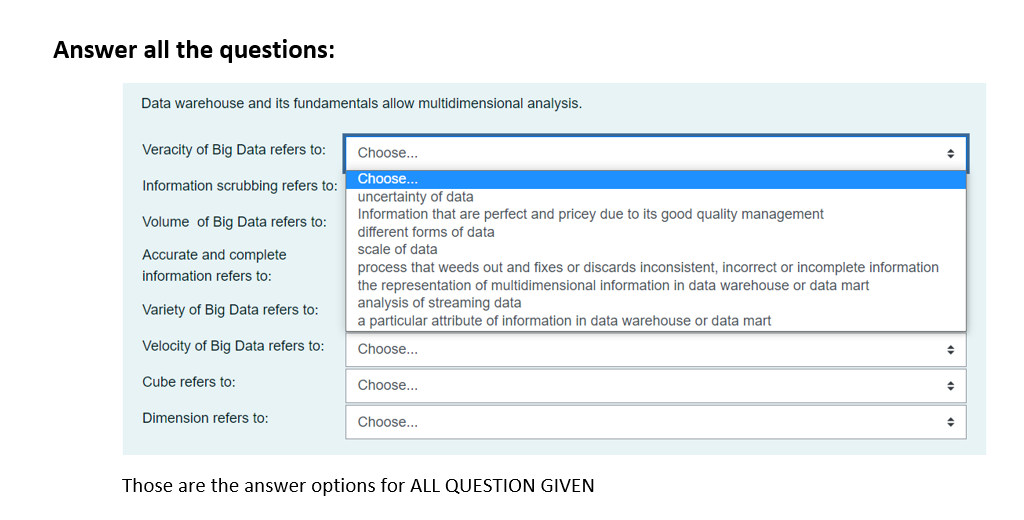 Solved Answer all the questions: Data warehouse and its | Chegg.com