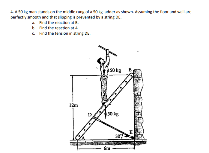 Solved 4. A 50 kg man stands on the middle rung of a 50 kg | Chegg.com