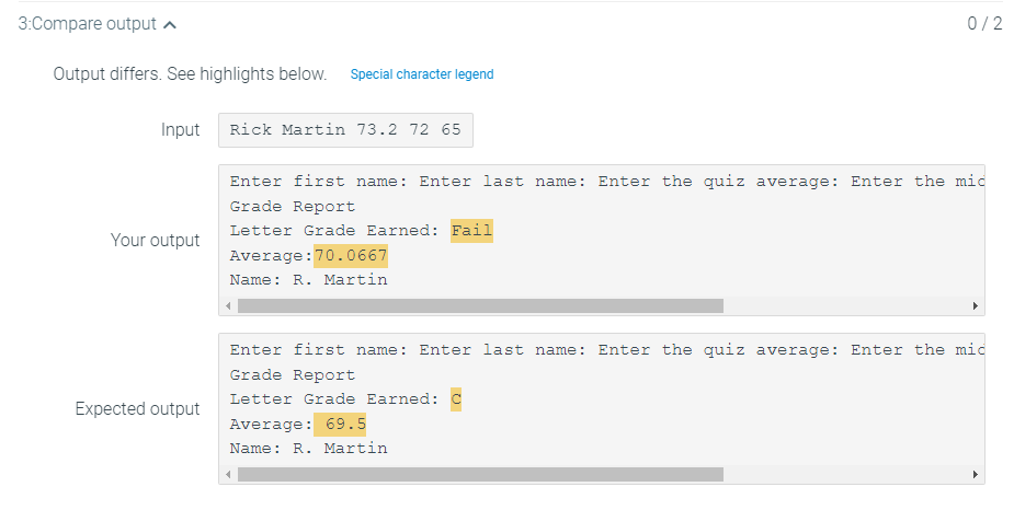 Solved 3:Compare output ∧ 0/2 Output differs. See highlights | Chegg.com