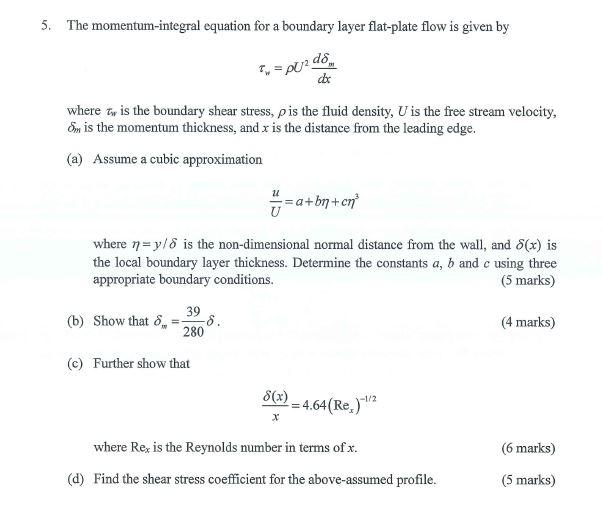 Solved 5. The momentum-integral equation for a boundary | Chegg.com