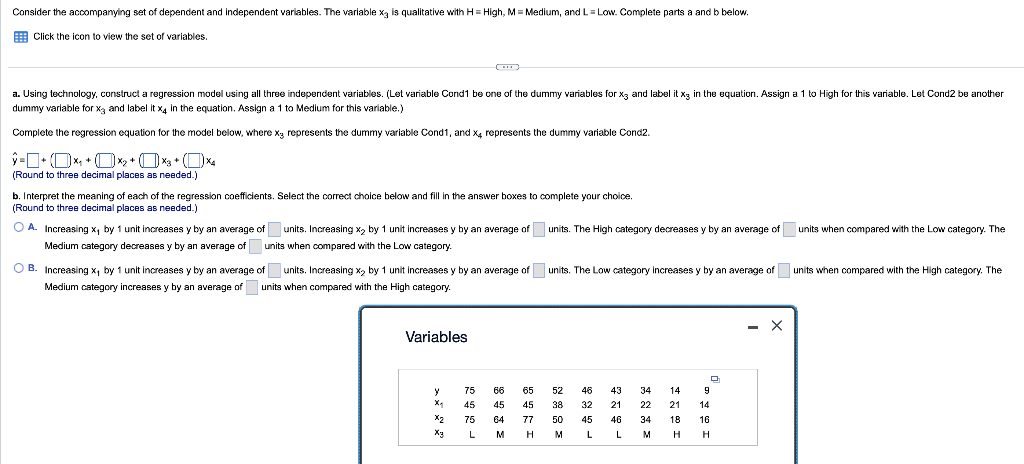 Solved Consider the accompanying set of dependent and | Chegg.com