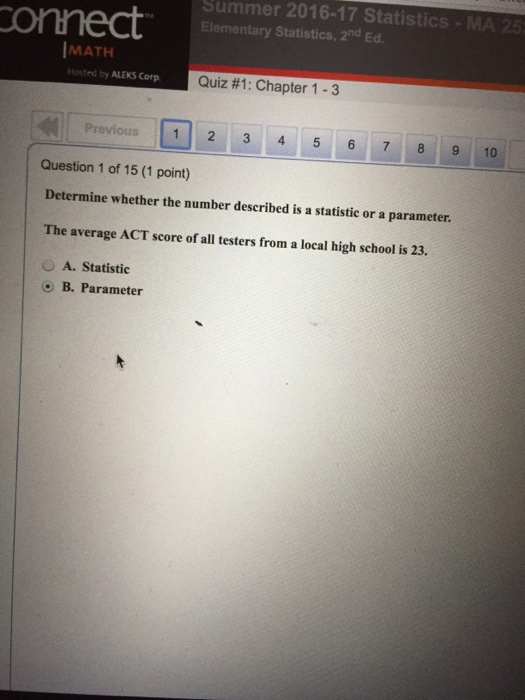 Solved Determine whether the number described is a statistic | Chegg.com