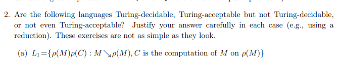 2. Are the following languages Turing-decidable, | Chegg.com