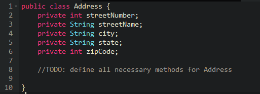 Solved Complete the class definition for Address and | Chegg.com