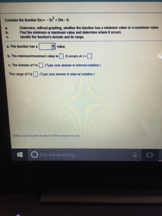 Solved Consider the function f(x) = -3x^2 + 24x - 6. a. | Chegg.com