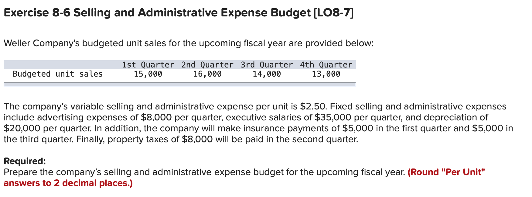 Solved Exercise 8-6 Selling and Administrative Expense | Chegg.com
