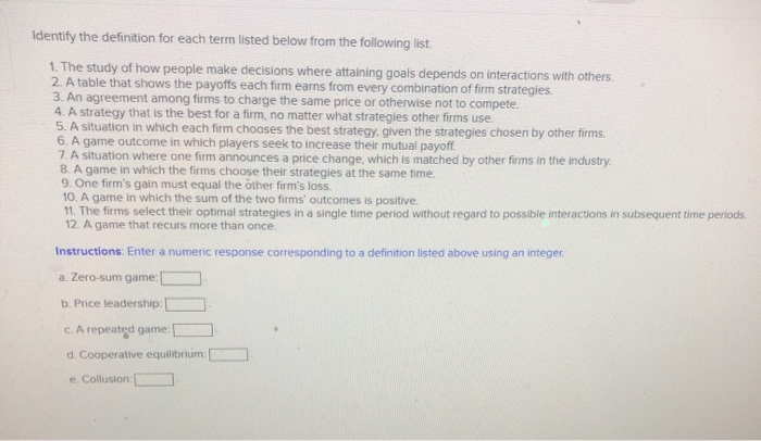 Solved Identify the definition for each term listed below | Chegg.com