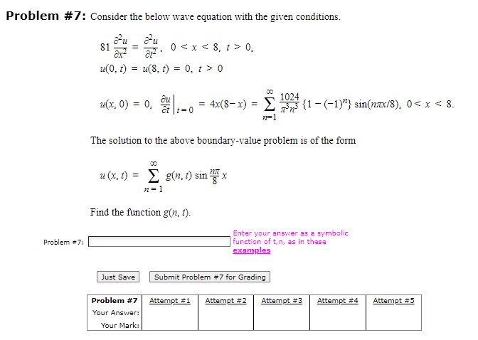 Solved Problem #7: Consider the below wave equation with the | Chegg.com