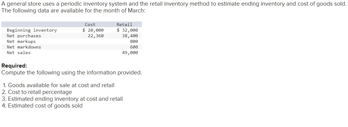 Solved A general store uses a periodic inventory system and | Chegg.com