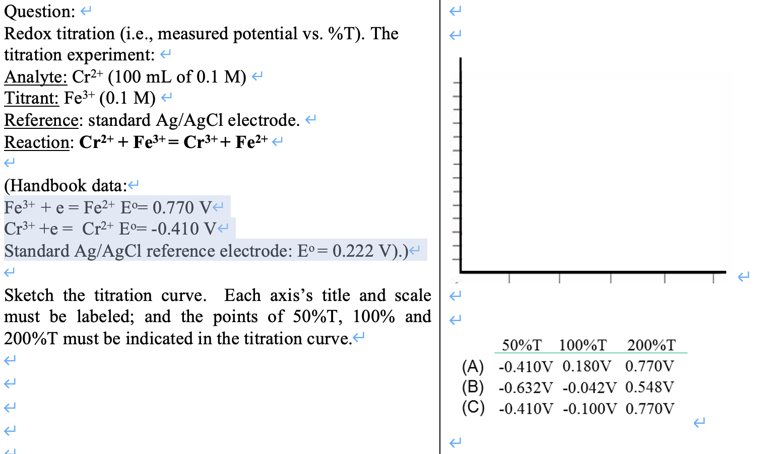 Solved 17 Question: Redox titration (i.e., measured | Chegg.com