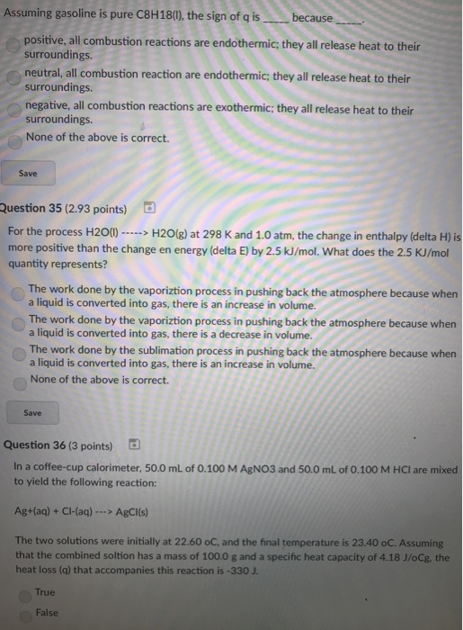 Solved Assuming gasoline is pure C8H180), the sign of q is | Chegg.com