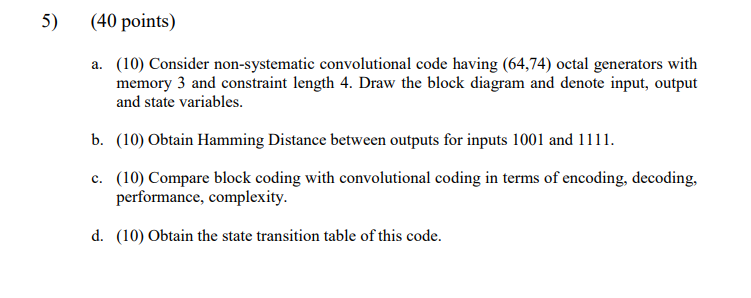 5) (40 ﻿points) ﻿a. (10) ﻿Consider non-systematic | Chegg.com
