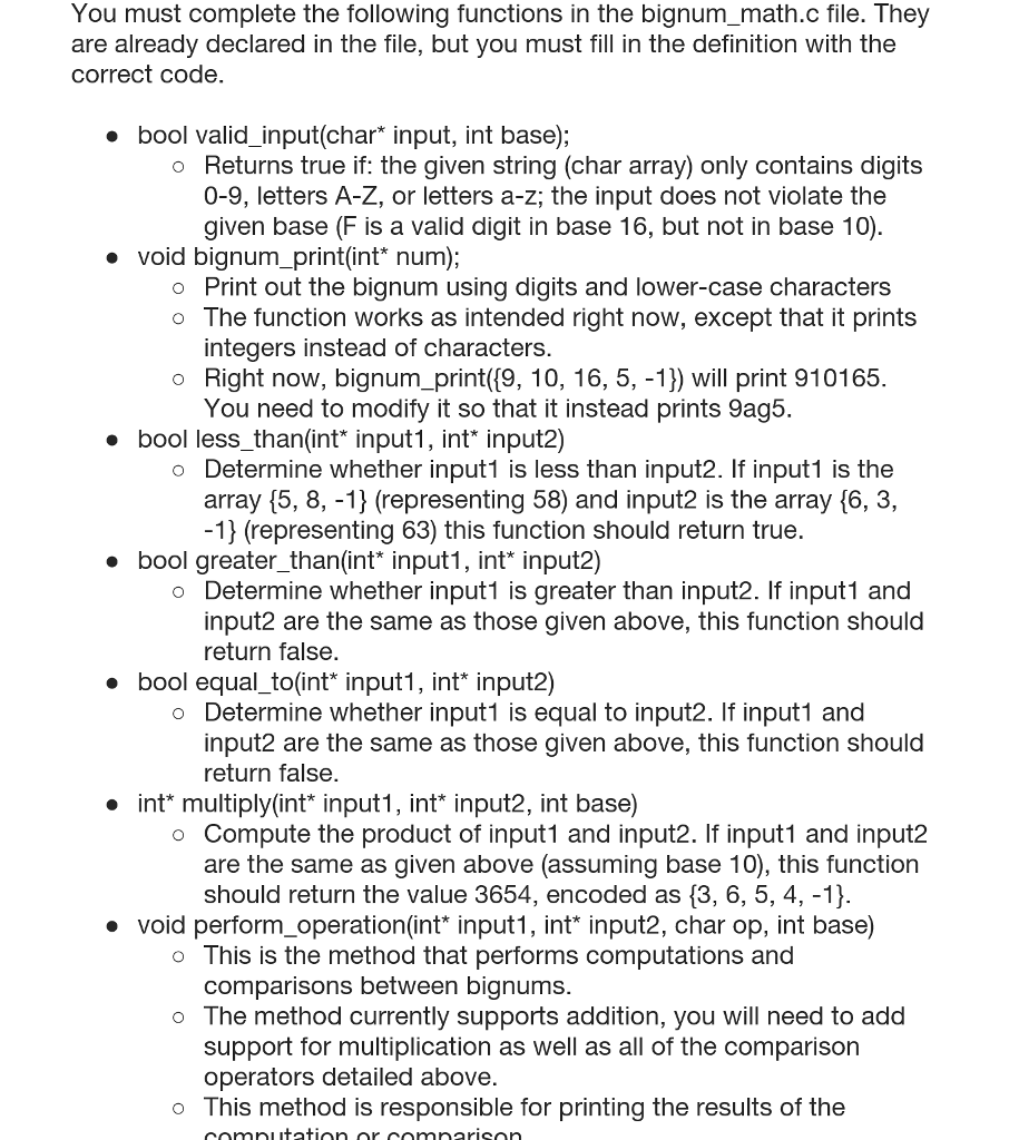 Solved Setup Download bignum_math.c from Canvas. You should | Chegg.com