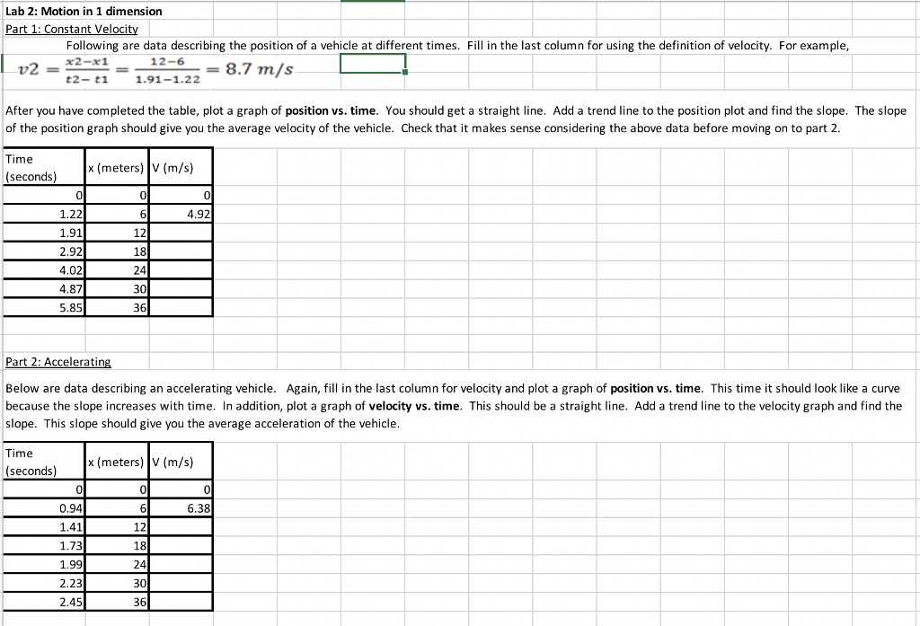 Solved Lab 2: Motion in 1 dimensio Constant Velocit | Chegg.com