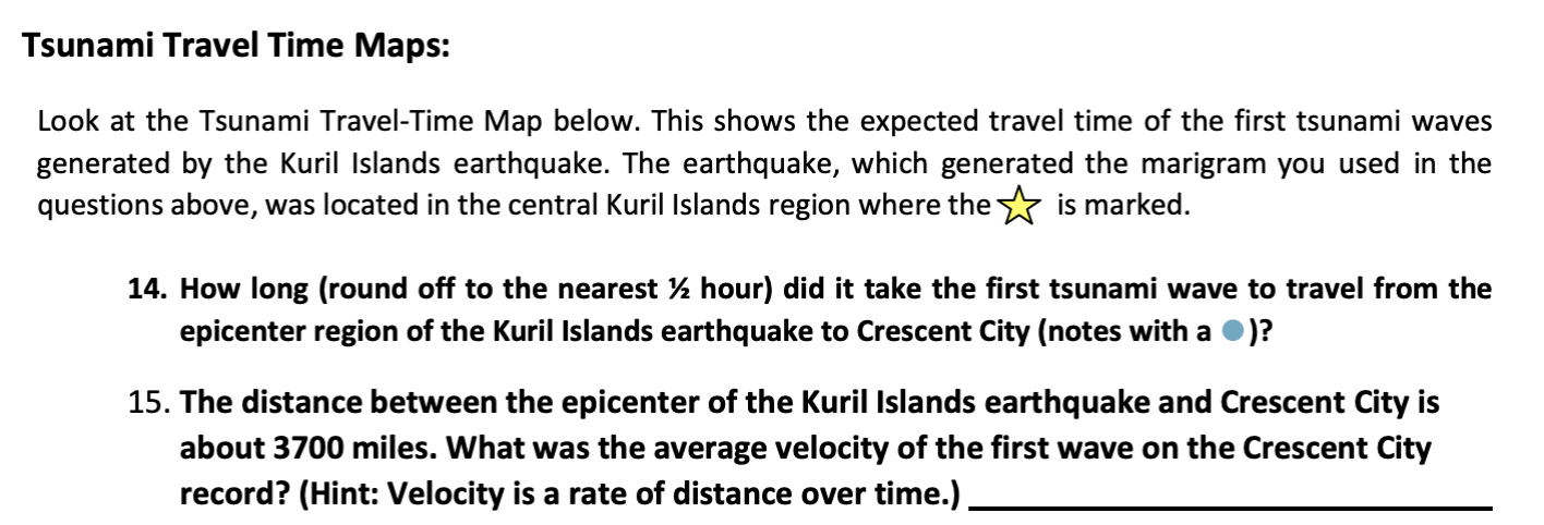 Solved Tsunami Travel Time Maps: Look at the Tsunami | Chegg.com