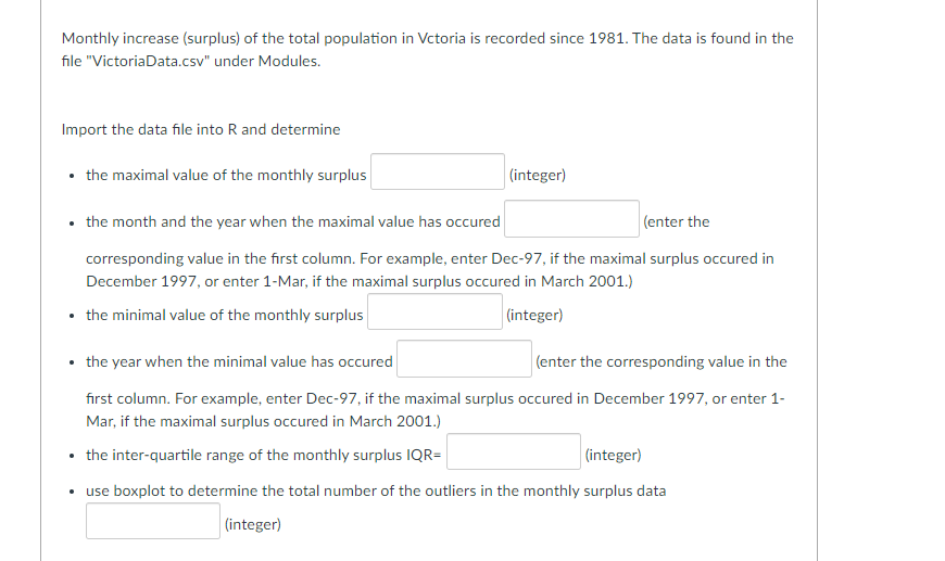 Monthly increase (surplus) of the total population in | Chegg.com