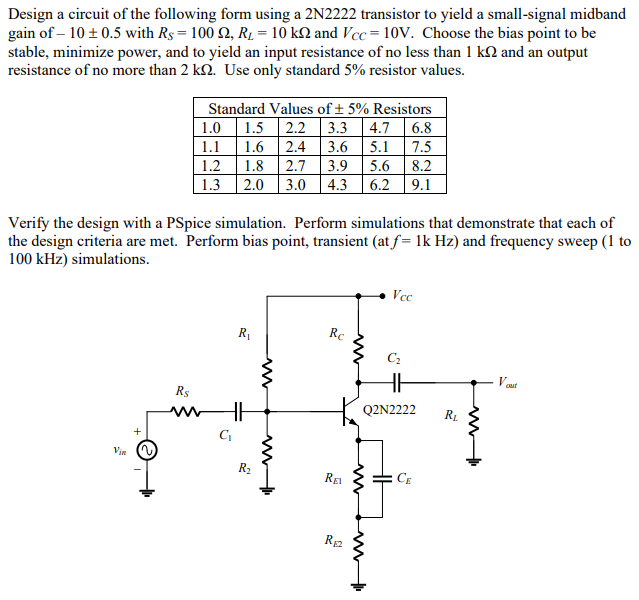 Solved Design a circuit of the following form using a 2N2222 | Chegg.com