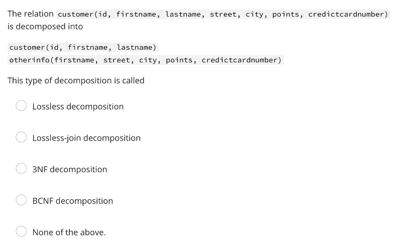 Solved The relation customer(id, firstname, lastname, | Chegg.com